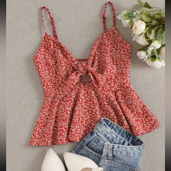 SHEIN | Tops | Shein Wywh Ditsy Floral Self Tie Cami Peplum Top | Poshmark